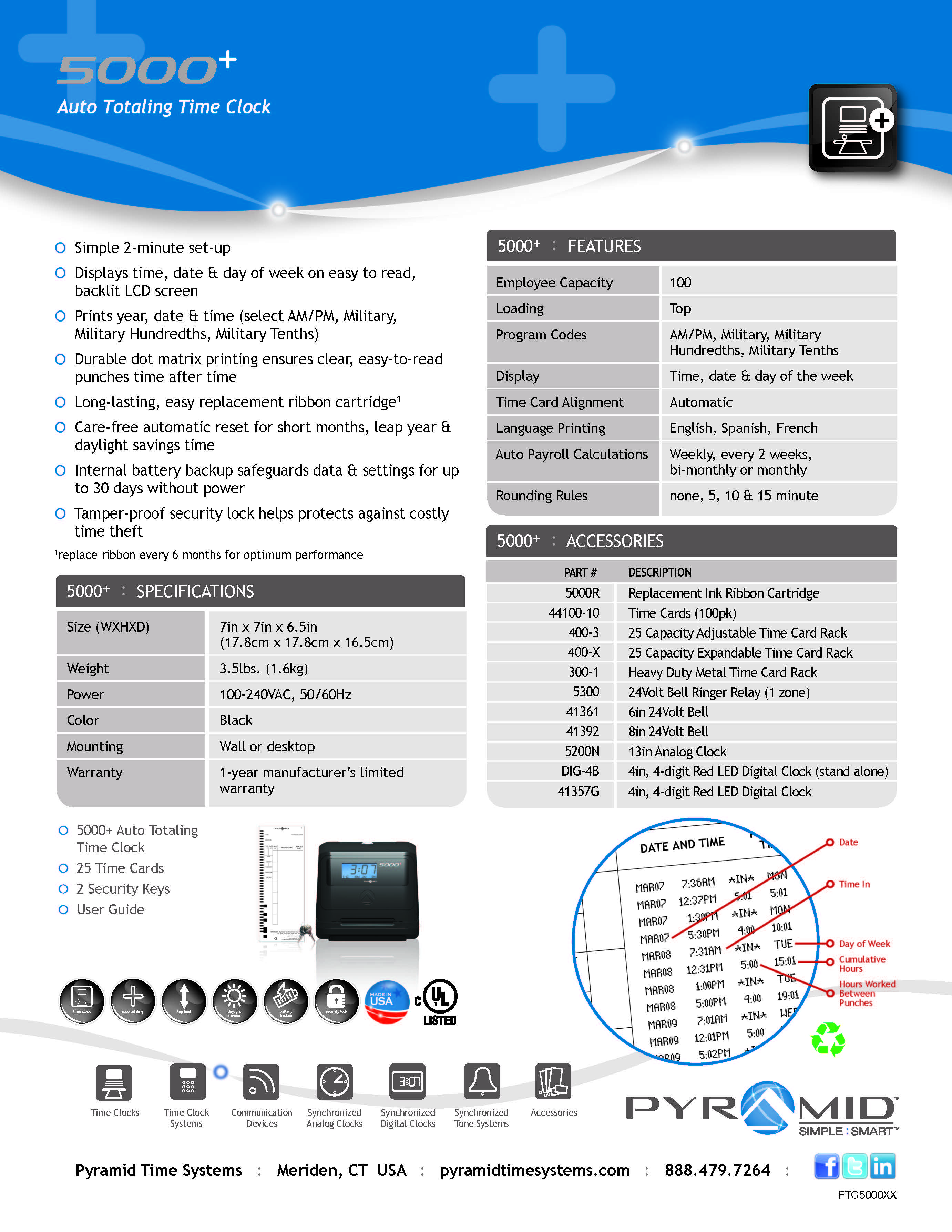 Pyramid 5000+HD Heavy Duty Auto Totaling Time Clock | Wayfair