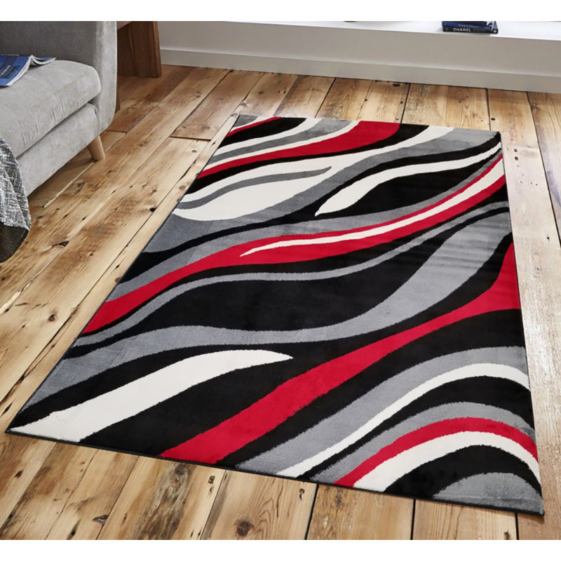 Orren Ellis Guthbiorn Abstract Tufted Black/Red/Gray Indoor/Outdoor ...