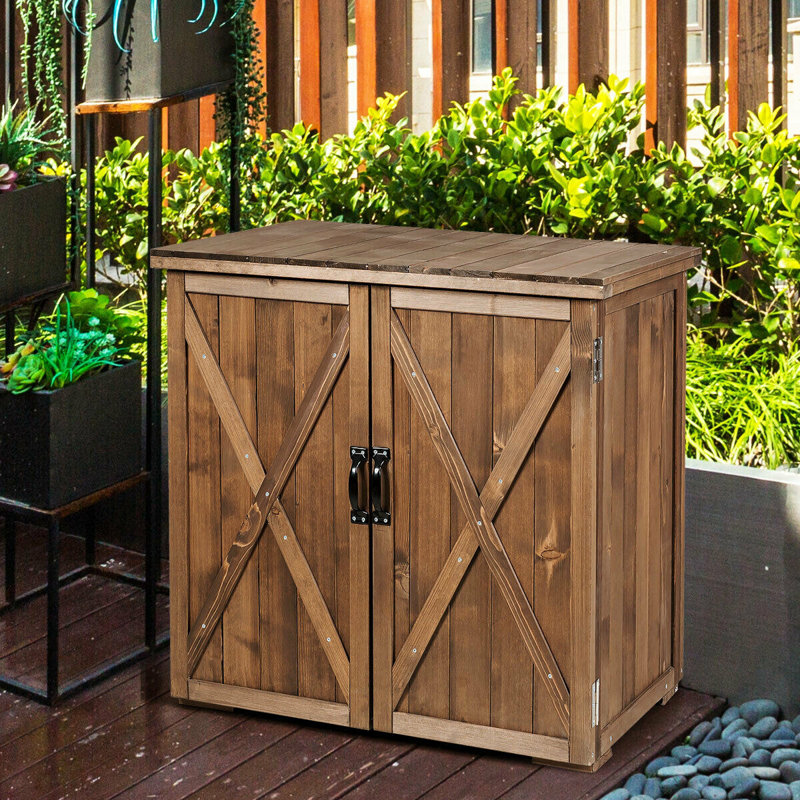 ANGELES HOME 2.5 X 2 Ft Outdoor Wooden Storage Cabinet With Double ...