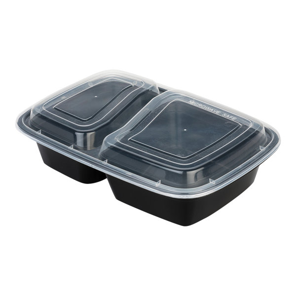 Restaurantware Asporto 32 Oz Black Plastic 2 Compartment Food Container ...