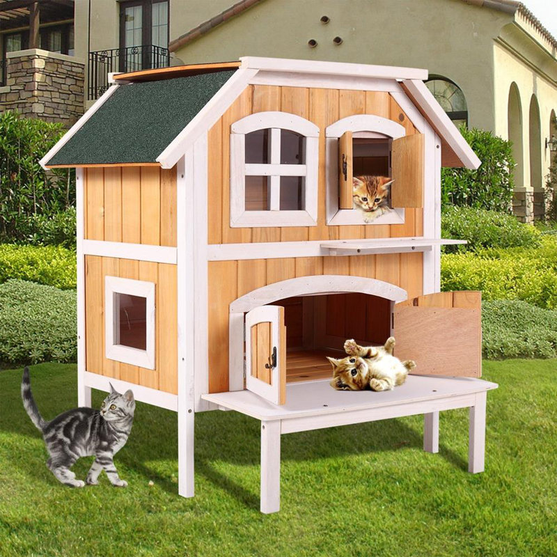Tucker Murphy Pet Ranier Wood Outdoor Cat House with Portable | Wayfair