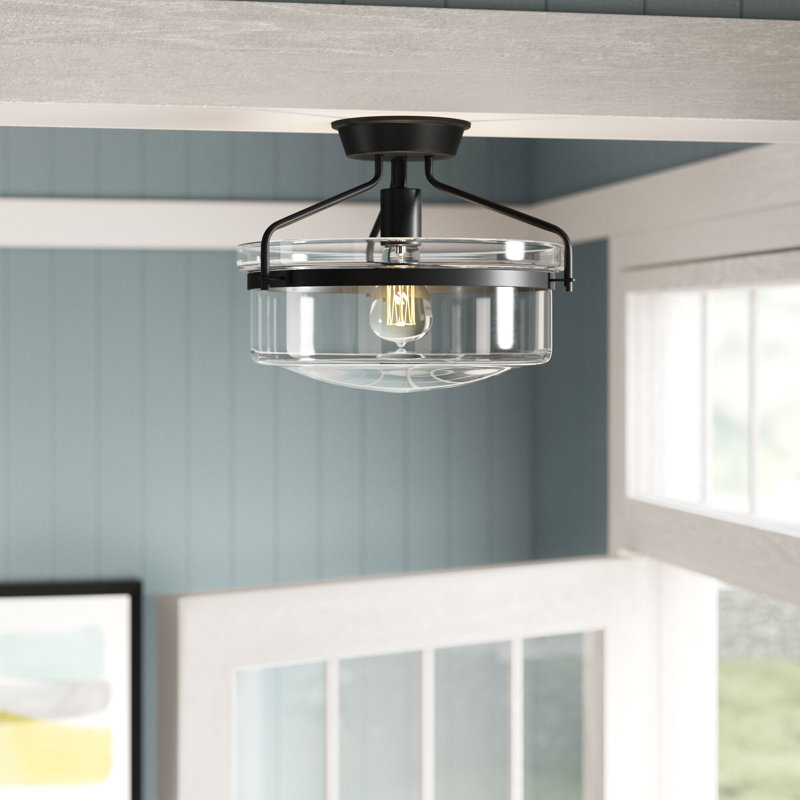 Modern Farmhouse 2 Light Flush Mount Ceiling Light With Hammered Glass ...