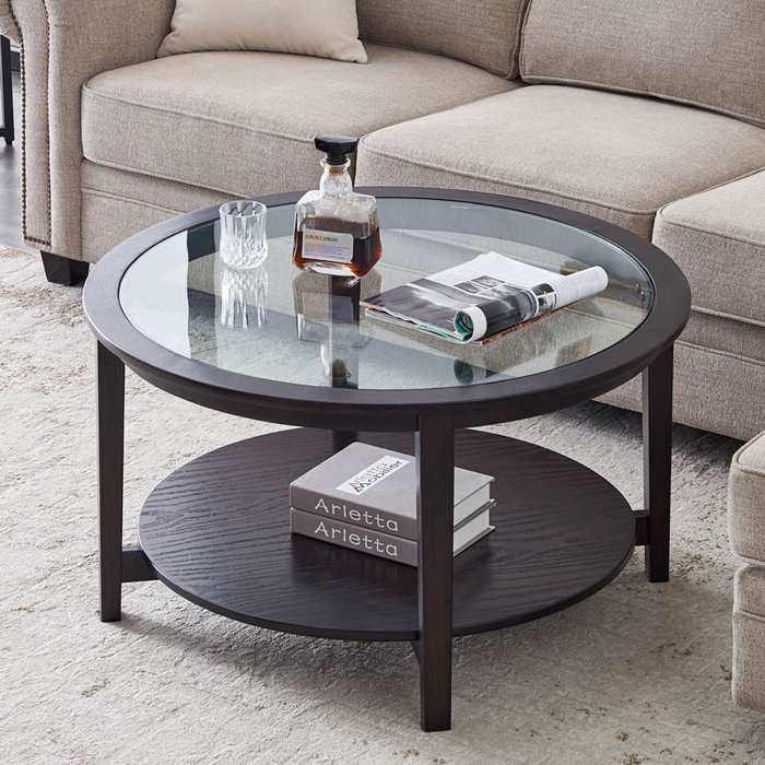 Red Barrel Studio® Black Round Glass Coffee Table, Mid Century Small ...
