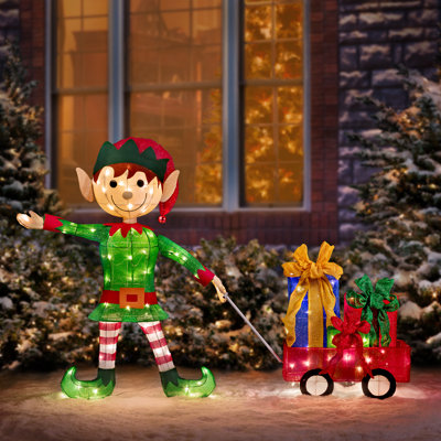 Haute Decor 2 Piece Elf Pulling Wagon Lighted Display Set & Reviews ...