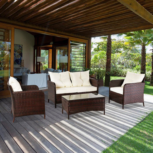 Latitude Run Morrisdale Patio 4 Piece Rattan Sofa Seating Group with ...