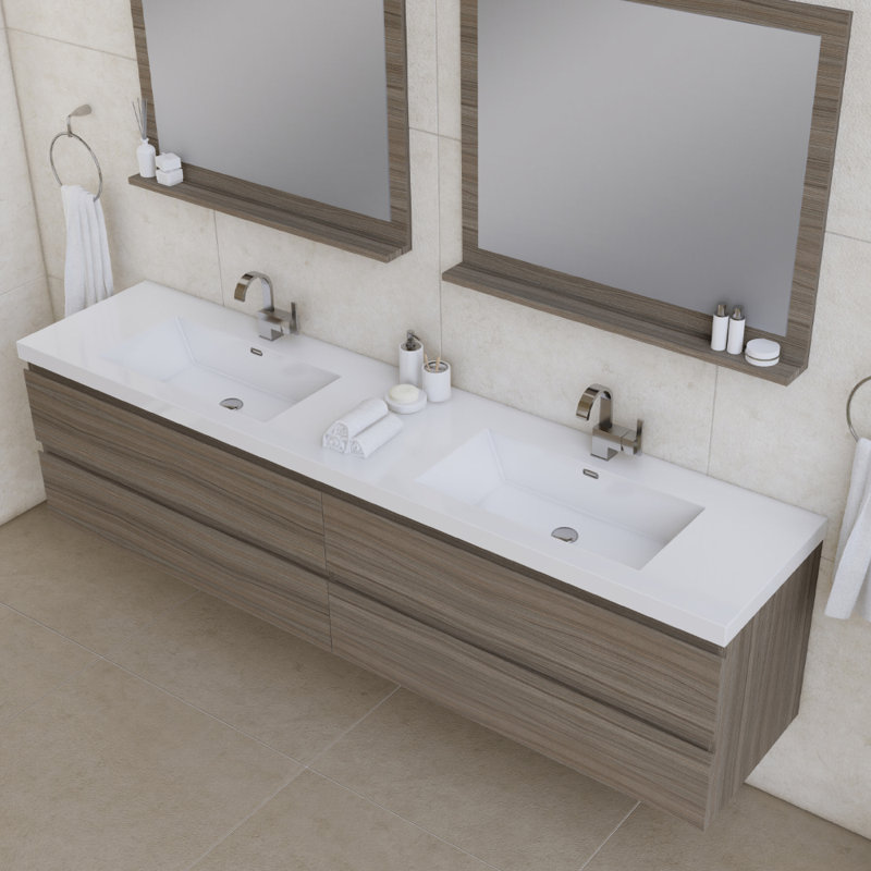 Ebern Designs Arjina 84" Wall-Mounted Double Bathroom Vanity Set | Wayfair