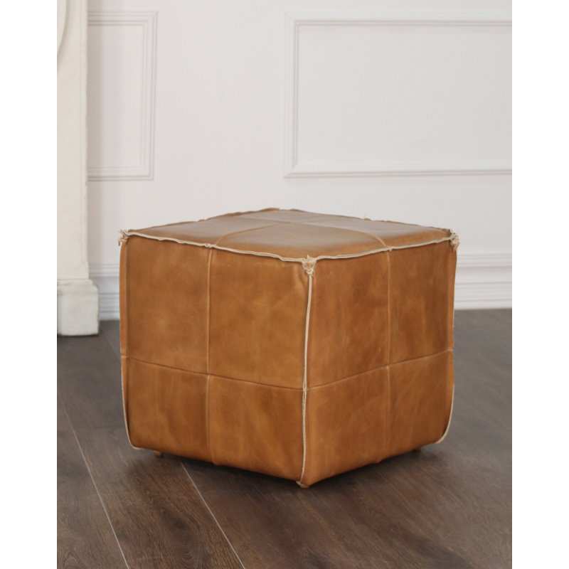 Foundry Select Willsbridge 18" Genuine Leather Square Cube Ottoman ...