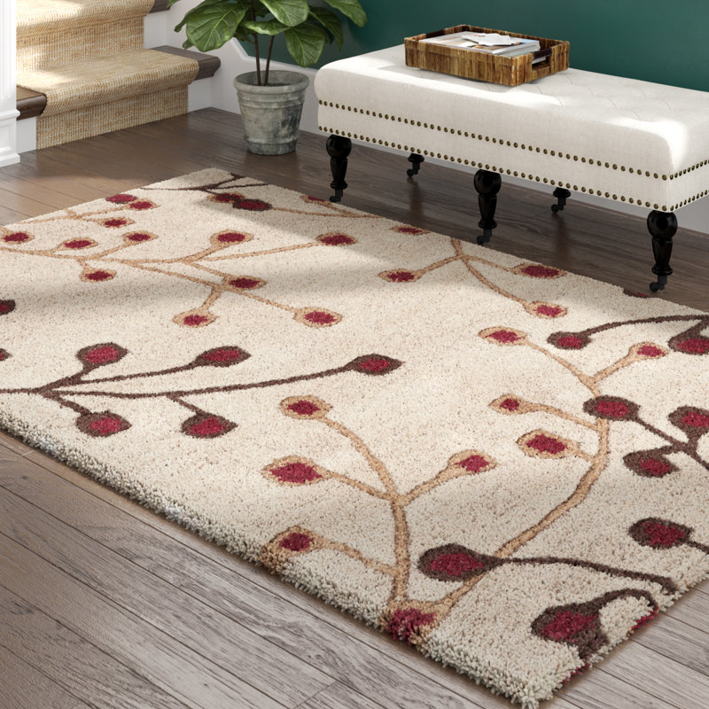 Charlton Home Millwood Floral Handmade Tufted Wool Camel/Beige/Burgundy ...