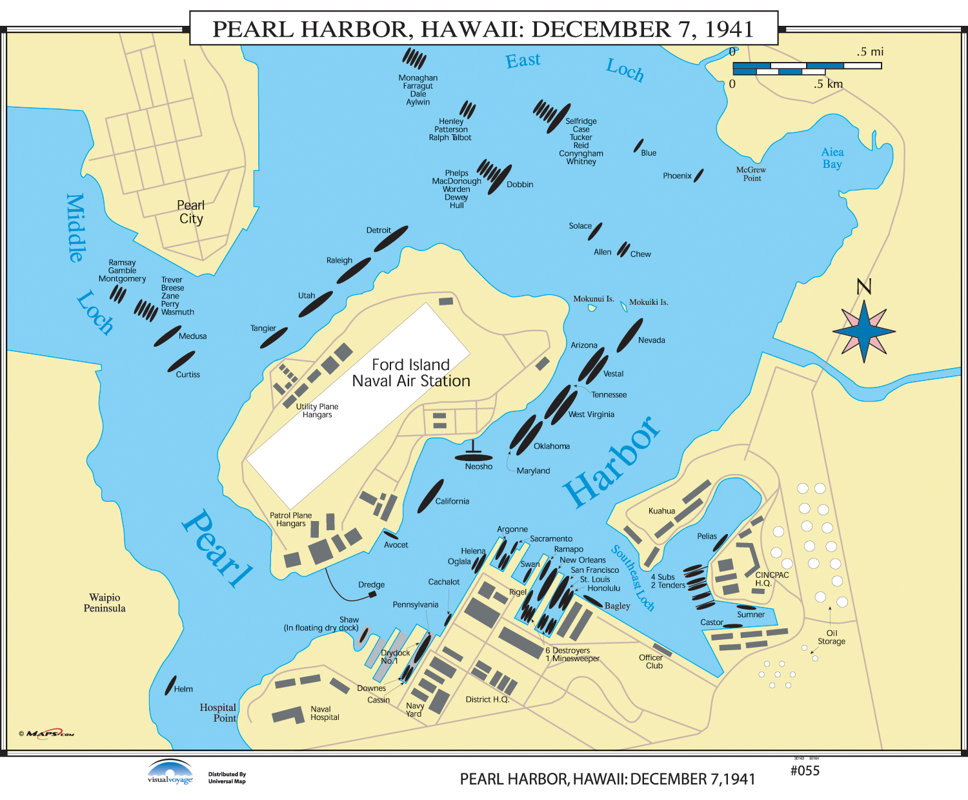 Universal Map U.S. History Wall Maps - Pearl Harbor: December 7, 1941 ...