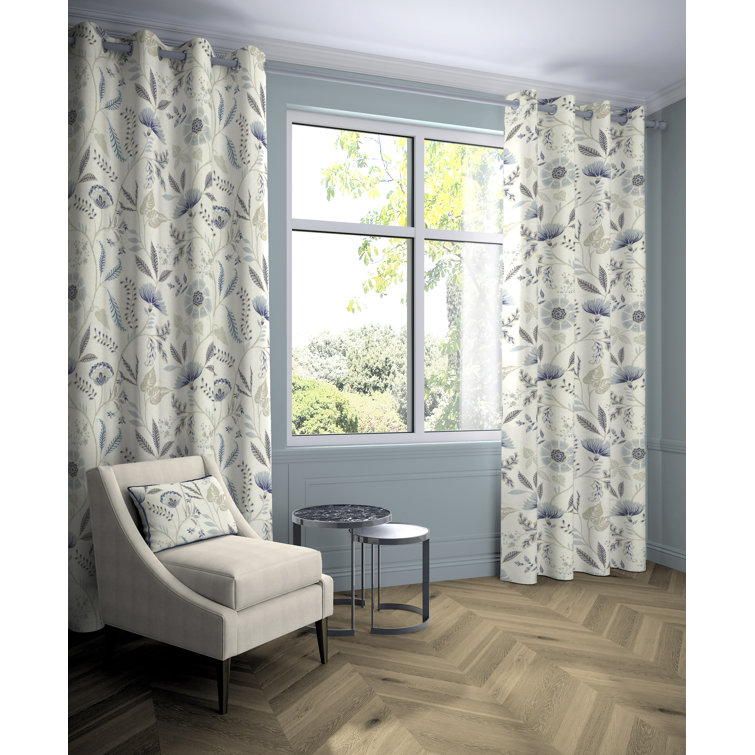 McalisterTextiles Florence Powder Blue Printed Floral Curtains Pencil ...