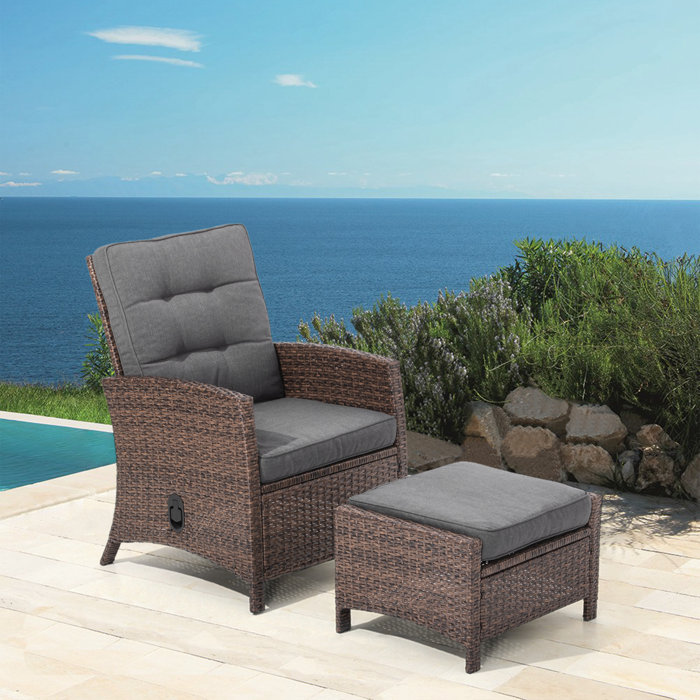 Red Barrel Studio® Outdoor Adjustable Wicker Reclining Lounge Chair ...