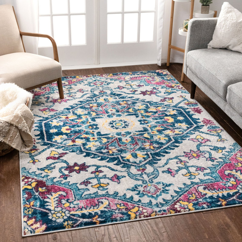 Well Woven Mystic Modern Vintage Oriental Bohemian Pink / Blue Area Rug ...