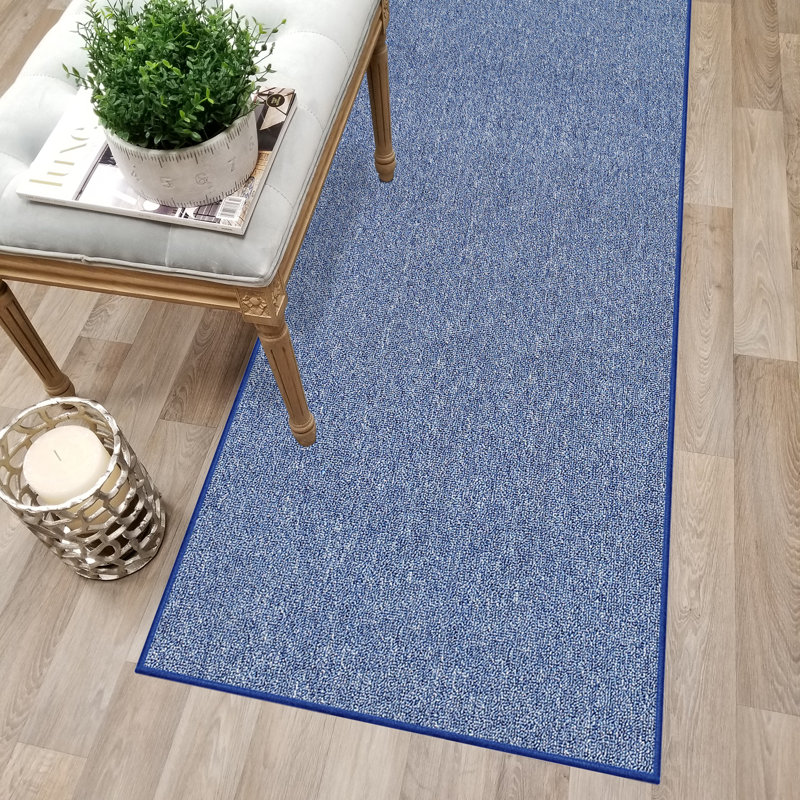 Charlton Home Barrow Non Skid Rubber Backed Blue Area Rug | Wayfair