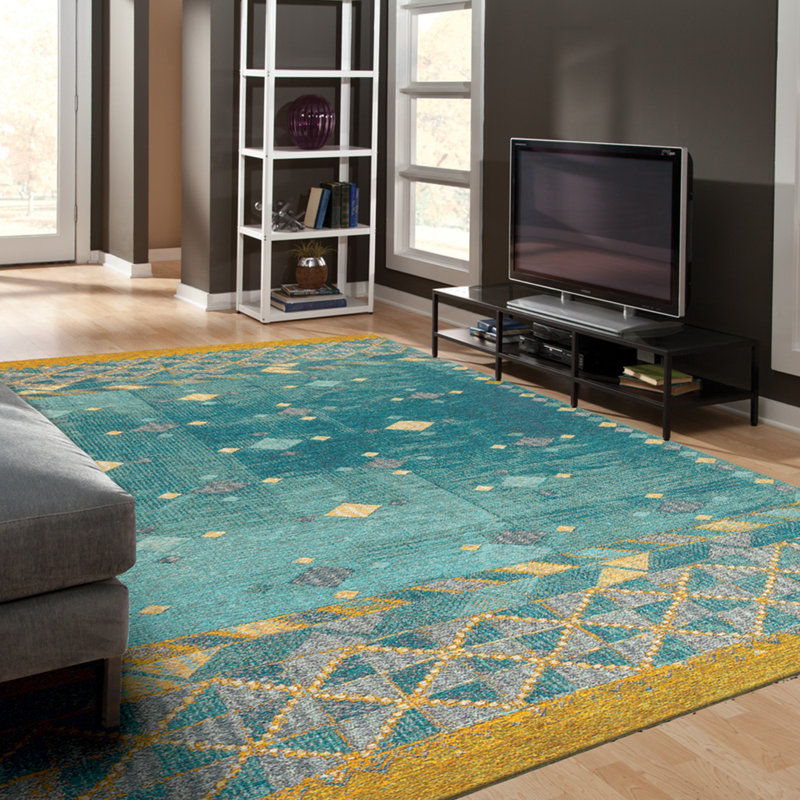 World Menagerie Episkopi Southwestern Flatweave Turquoise/Yellow Area ...
