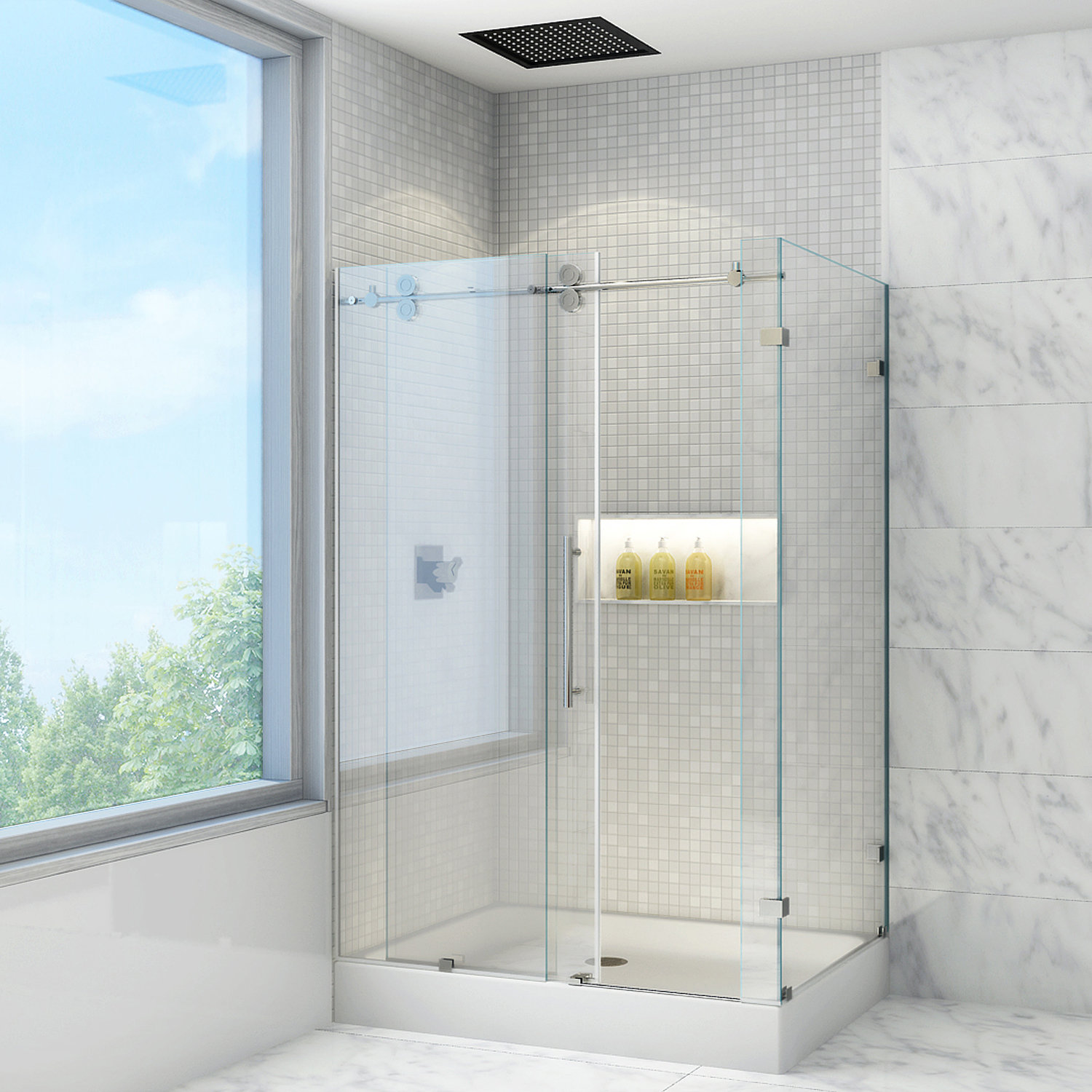 VIGO Winslow 36 x 48-in. Frameless Sliding Shower Enclosure with .375 ...