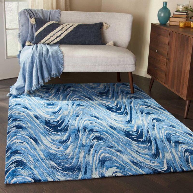 Ebern Designs Poynor Abstract Ocean Blue Area Rug & Reviews | Wayfair