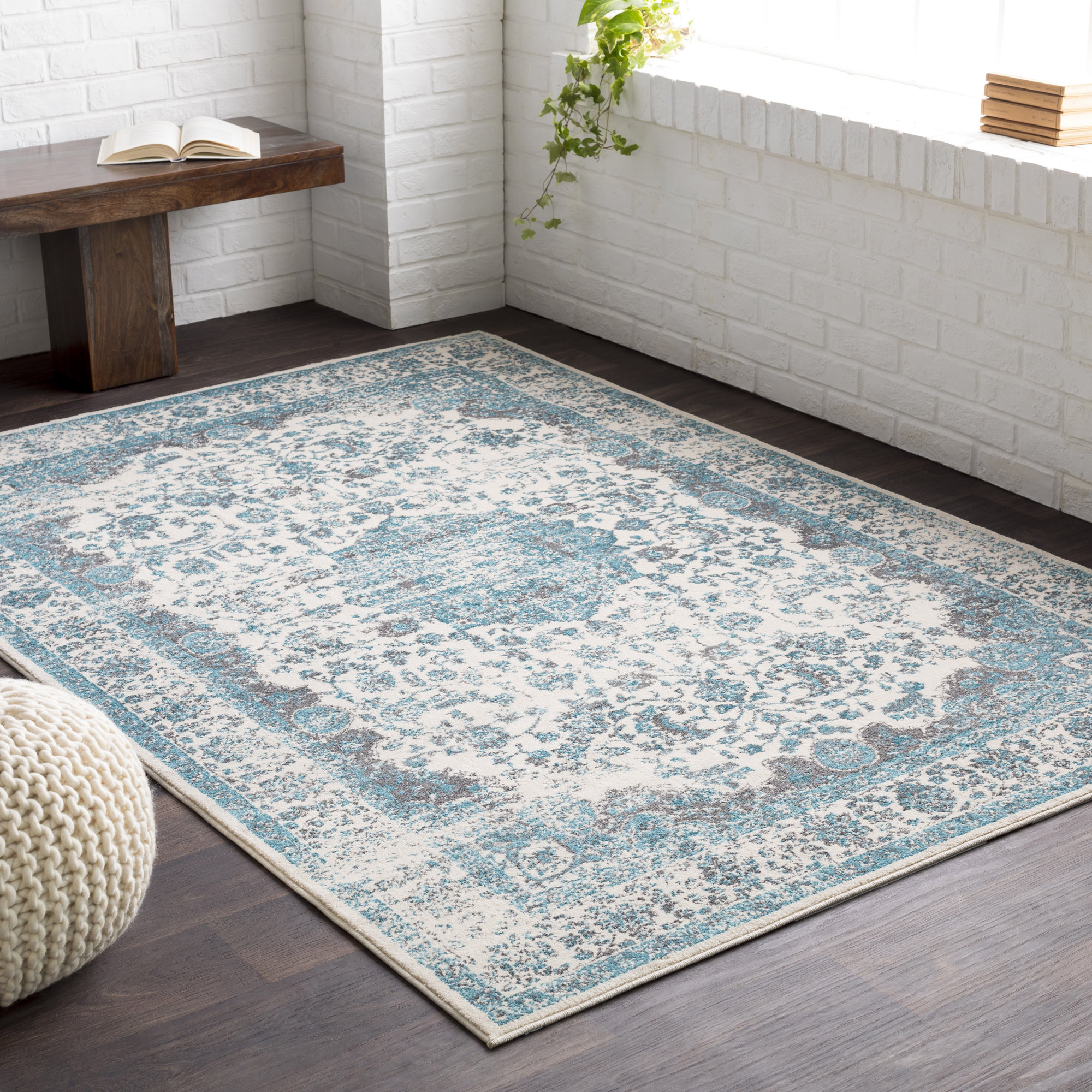 Astoria Grand Barlett Gray/Teal Area Rug & Reviews | Wayfair
