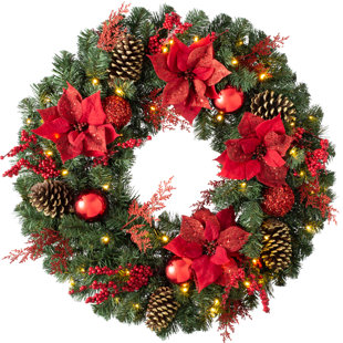 The Seasonal Aisle Pre-Lit Christmas 60cm Christmas Wreath | Wayfair.co.uk